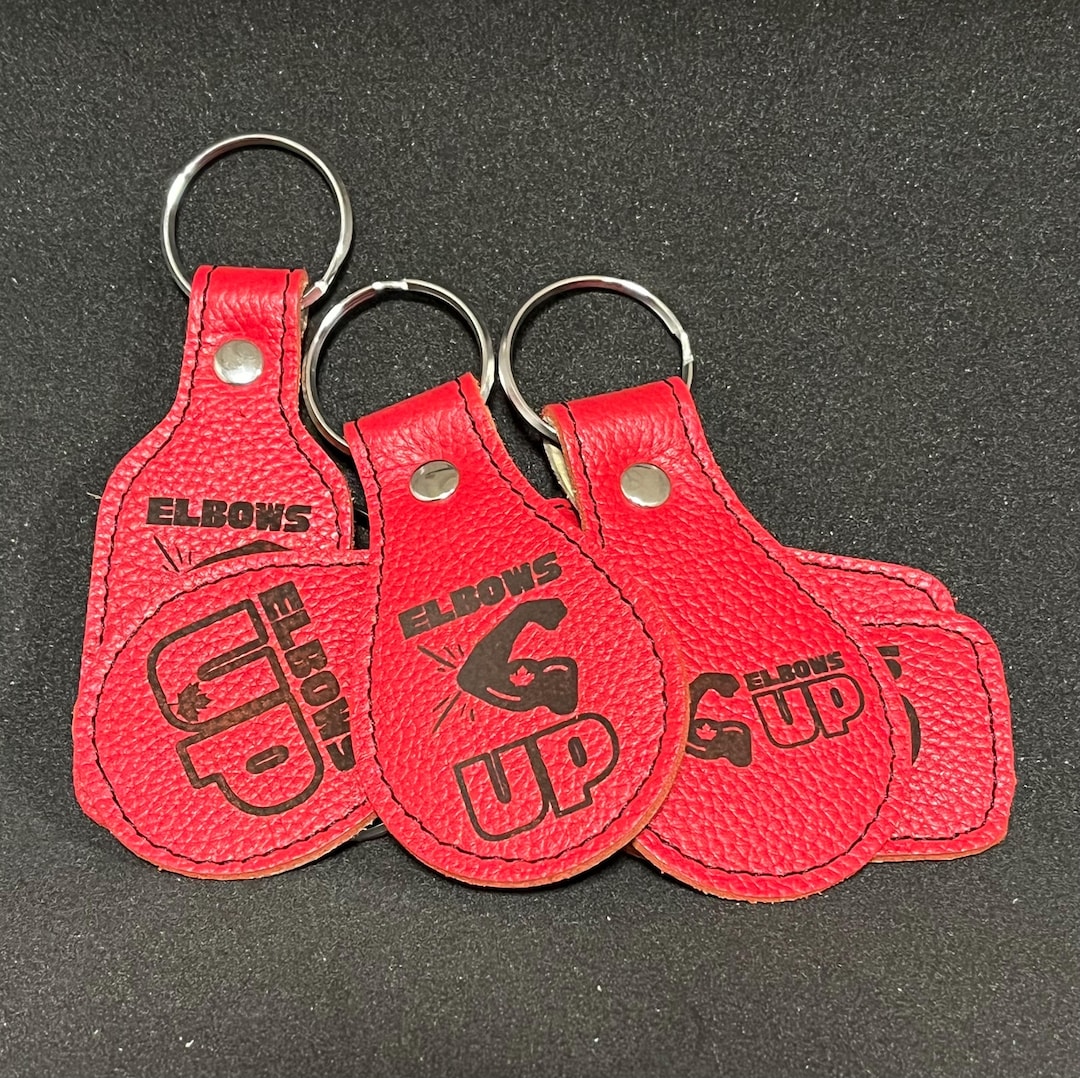 Elbows up Canada Red Leather Laser Engraved Keychain Hand Made in Nova ...