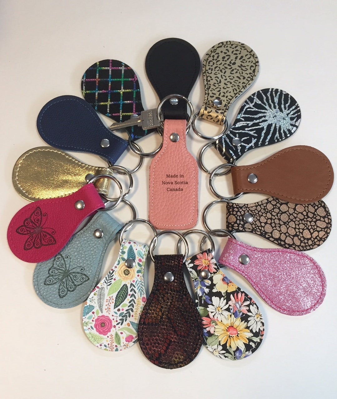 Leather Key Fobs Hand Made Round Leather Key Chains and Purse Charms ...