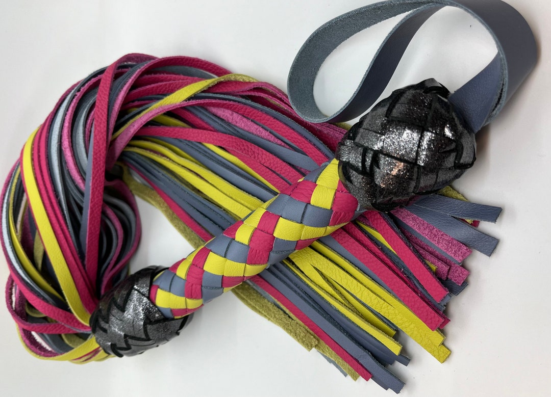 Moon Mist Themed Leather Flogger Hot Pink Yellow and Blue Leathers Make ...