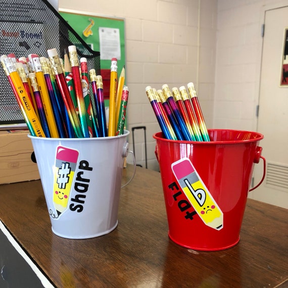 Music Teacher Pencil Cups. Sharp and Flat Pencil Tins | Etsy