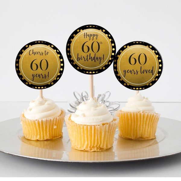 60th Cupcake Toppers - Etsy