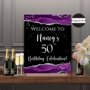 Personalized Welcome Poster Entrance Sign Purple Silver and - Etsy