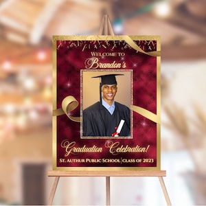 Personalized Graduation Poster With Photo, Burgundy and Gold Entrance ...