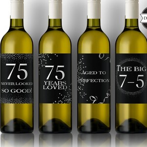 75th Birthday Wine Labels in Black and Silver Birthday Wine - Etsy