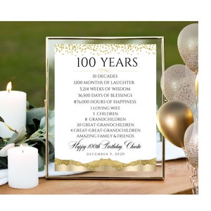 Personalized 100th Birthday Time Facts Gold Accent Party Digital ...