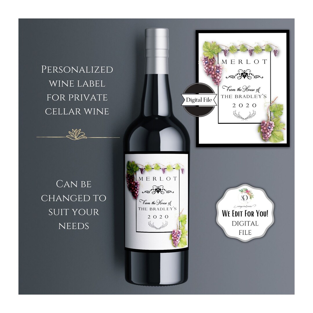 Personalized Wine Label, Grapevine Theme Wine Making Supplies, Custom ...