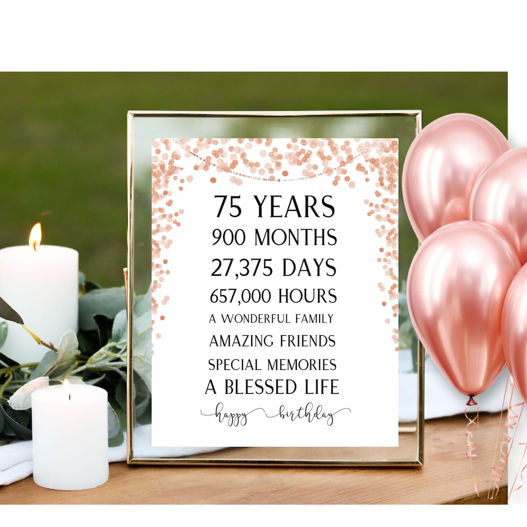 75th Rose Gold Birthday Time Facts Party Printable 75th - Etsy