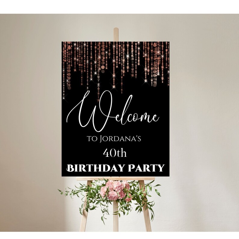 Birthday Party Welcome Sign Rose Gold and Black Personalized - Etsy