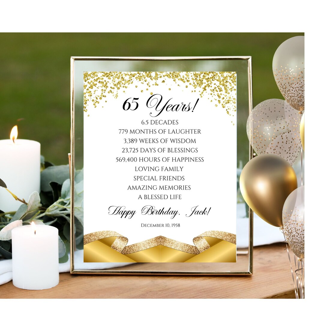 Personalized 65th Birthday Time Facts Printable, 65 Years Digital File ...