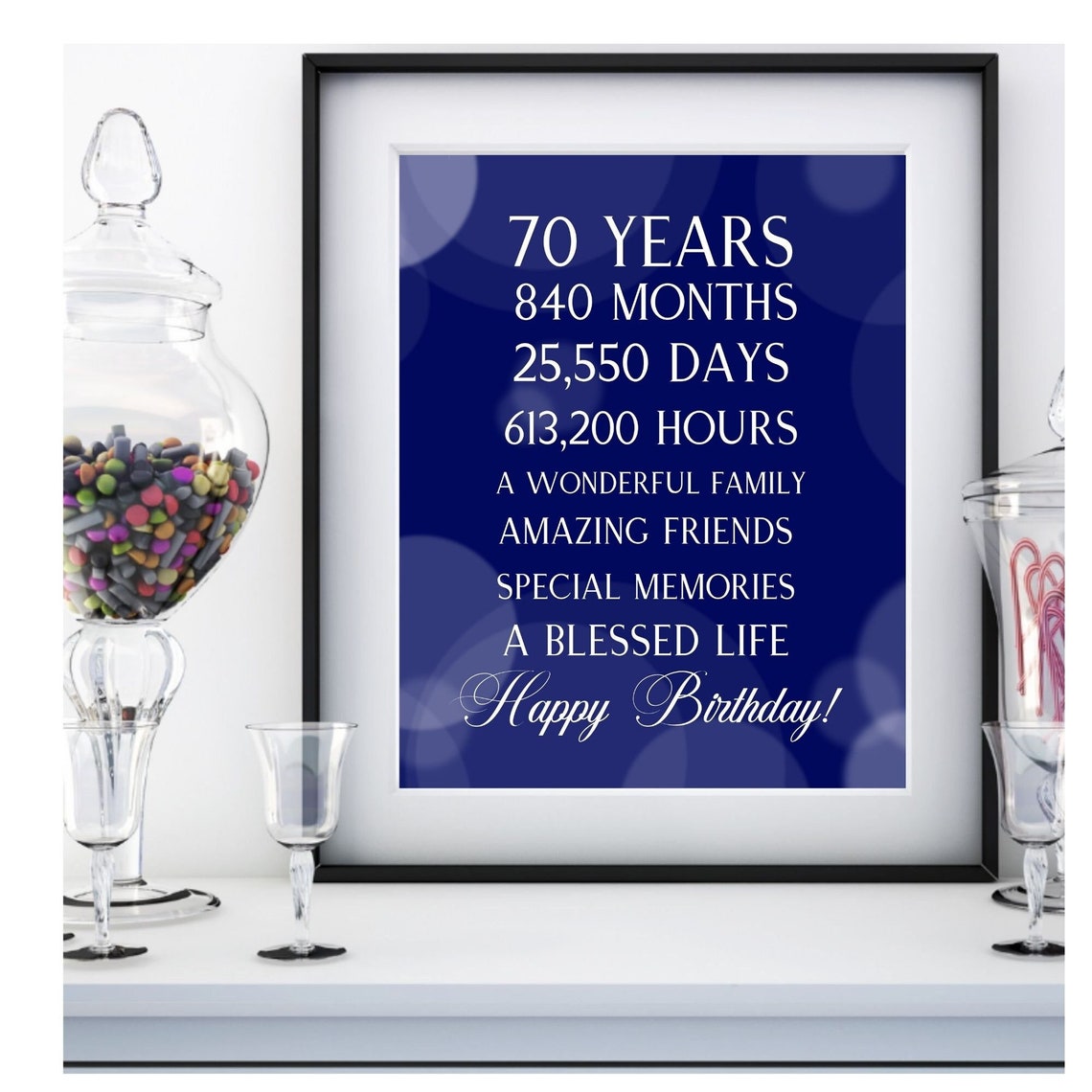 70th Birthday Time Facts Party Print Blue and Silver 70th - Etsy