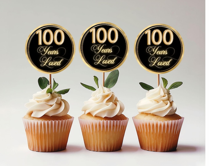 100th Birthday Cupcake Topper/tag Printable, 100 Years Loved, Gift ...