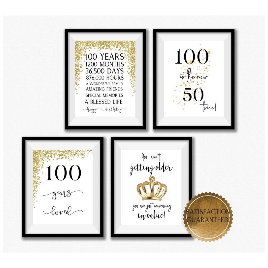 100th Birthday Party Print Set, 100th Gold and White Birthday ...