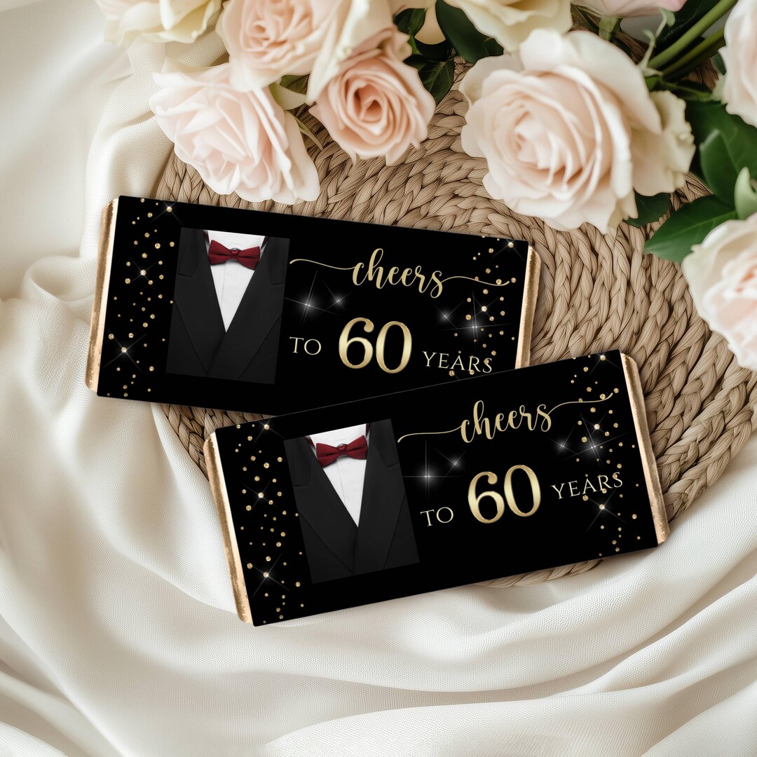 60th Birthday Chocolate Bar Covers, Cheers to 60 Years, Man's Suit ...