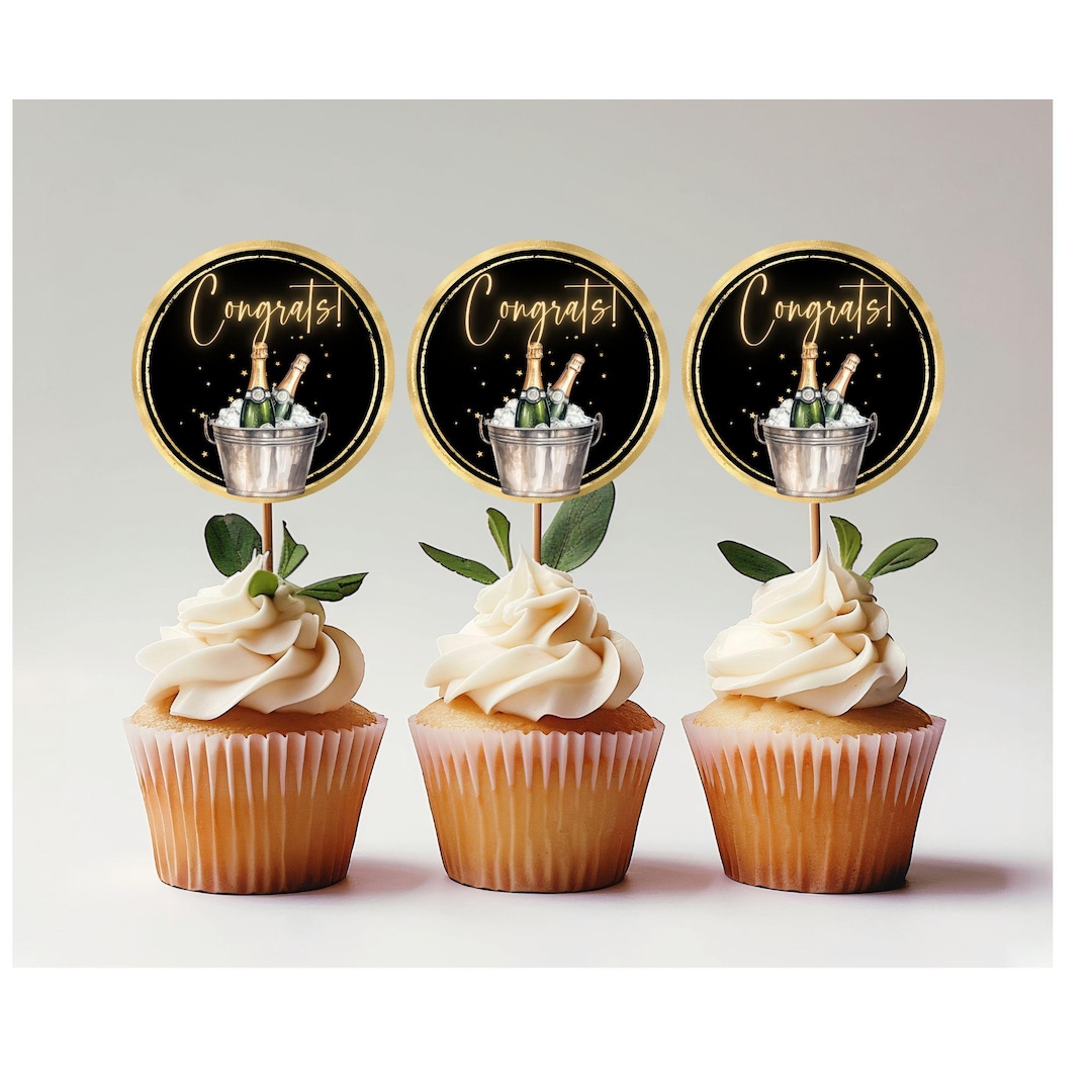 Congratulations Gold and Black Cupcake Topper Printable, Gift Favour ...