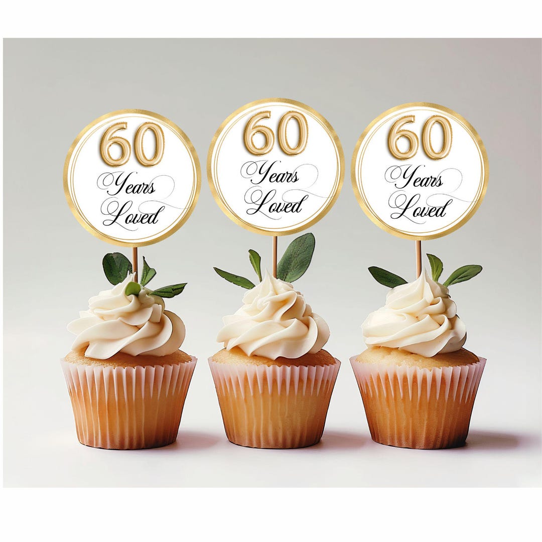 60th Birthday Gold and White Topper/tag Printable, 60th Birthday Tags ...