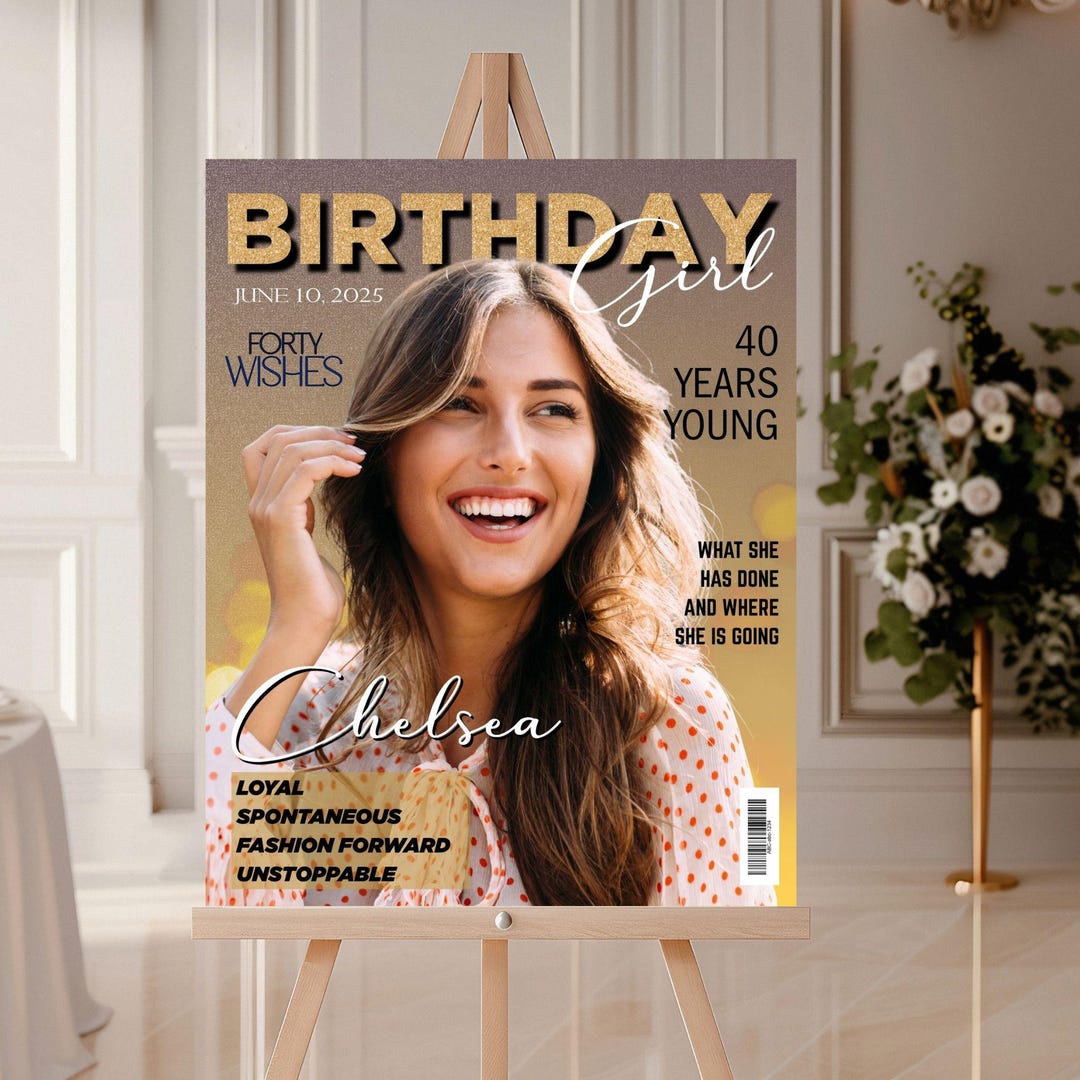 Personalized Birthday Magazine Photo Poster Printable, Entrance Sign ...