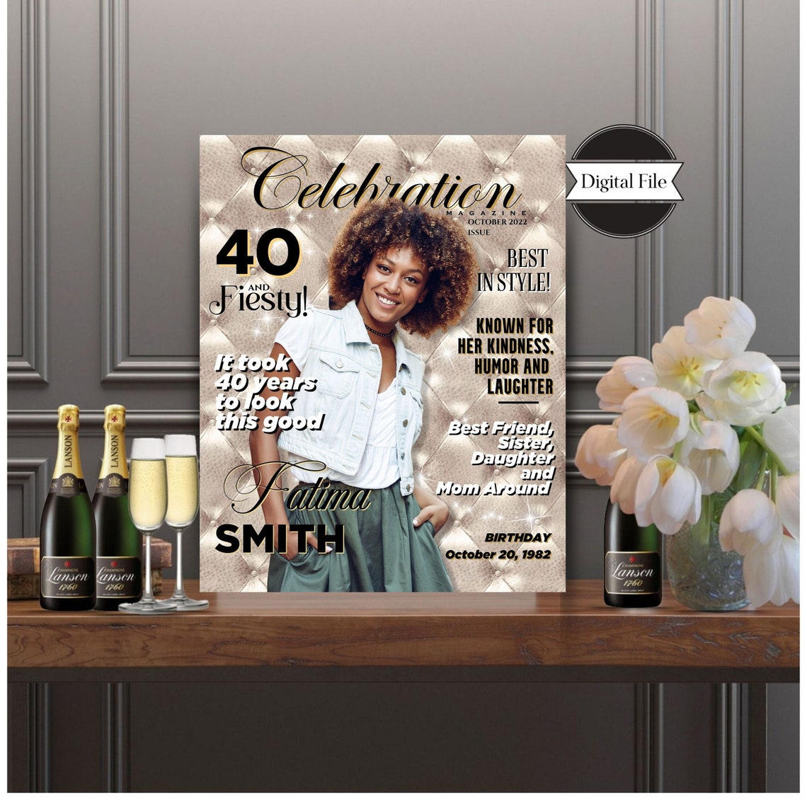 Personalized Photo Magazine Style Poster Printable Pale Gold - Etsy