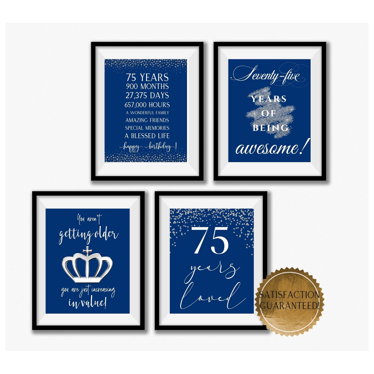 75th Birthday Party Prints Blue and Silver 75th Birthday - Etsy