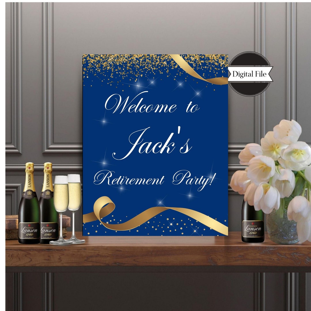 Personalized Blue and Gold Retirement Poster, Retirement Entrance Sign ...