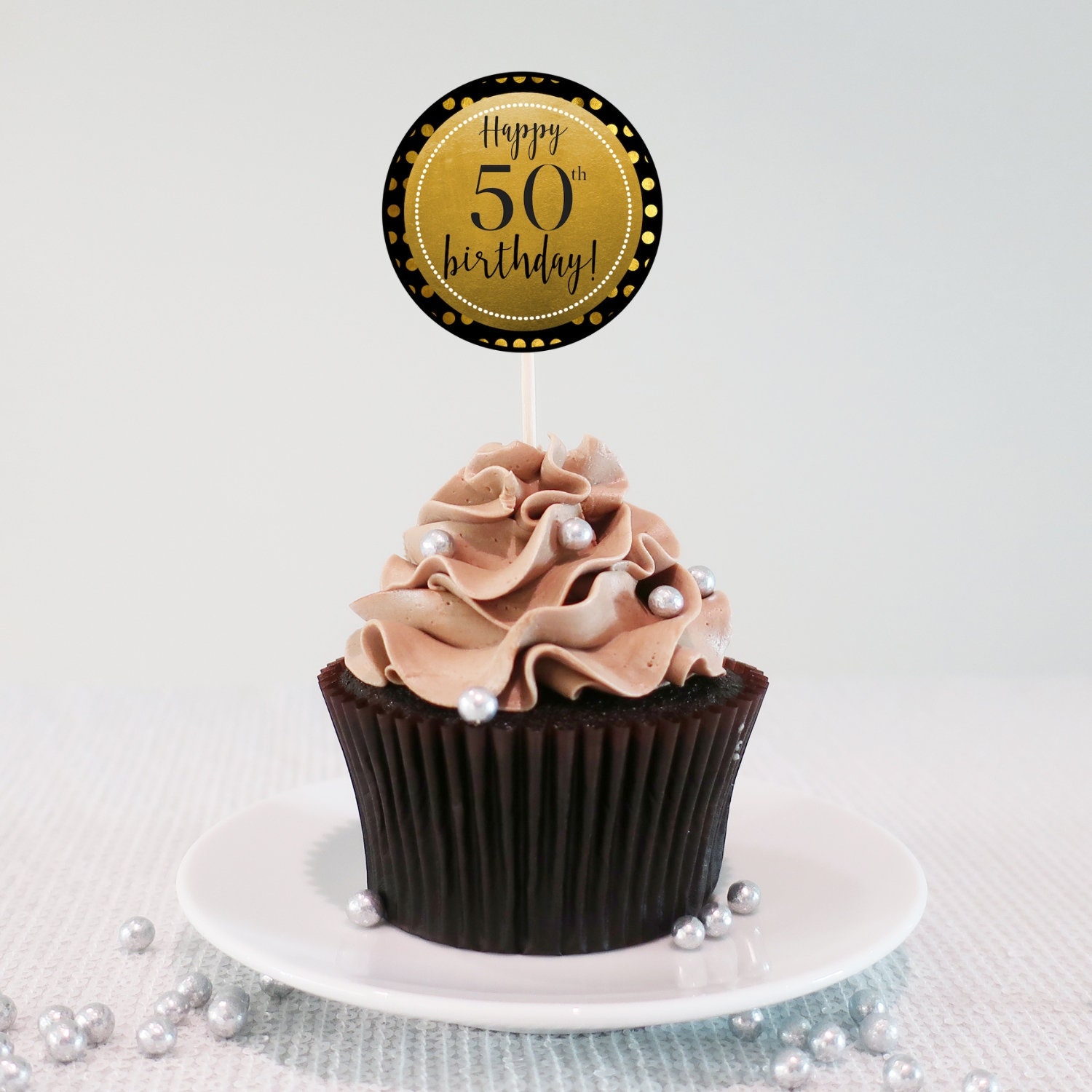 50th Printable Cupcake Toppers 50th Birthday Gold and Black - Etsy