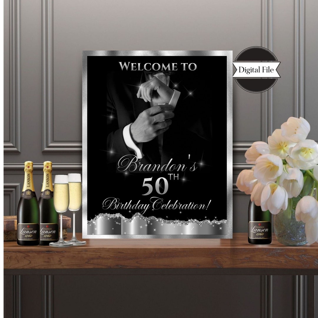 Personalized Welcome Sign for Man, Man's Suit Cuffs, Black and Silver ...