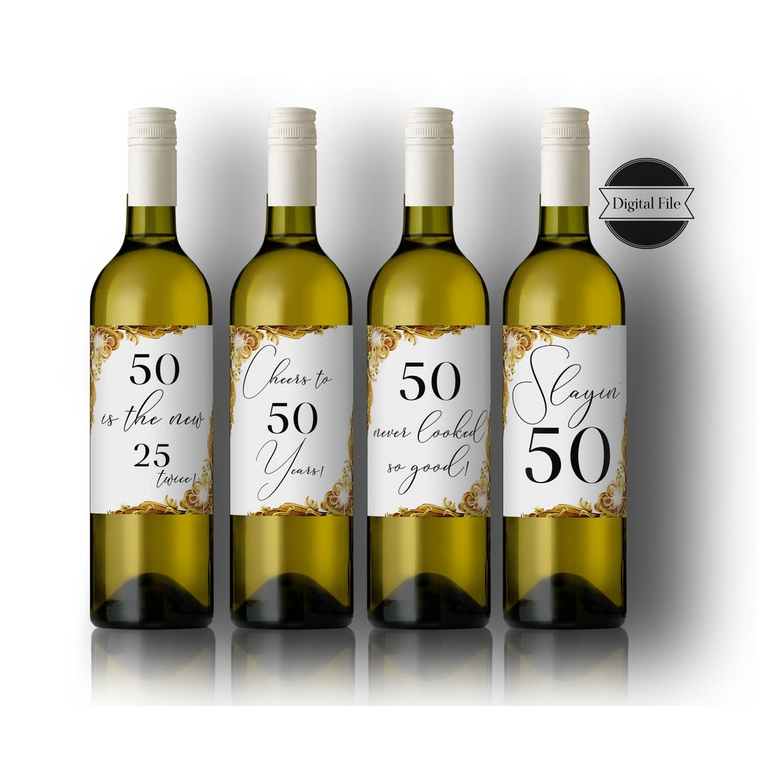 50th Birthday Wine Labels, Wine Stickers, Printable Wine Labels, Fun ...