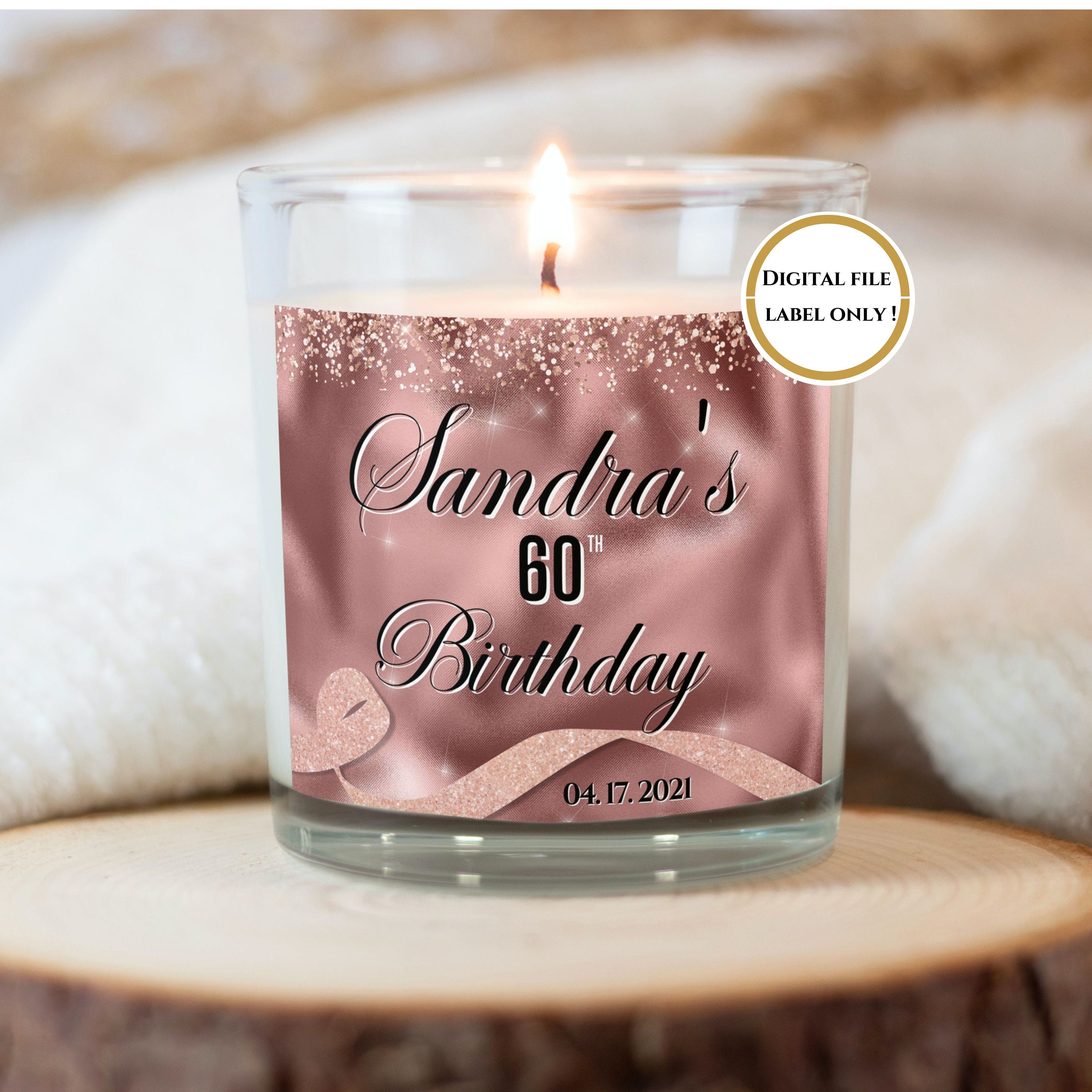 Personalized Rose Gold Birthday Candle Label Favor Printable - Etsy