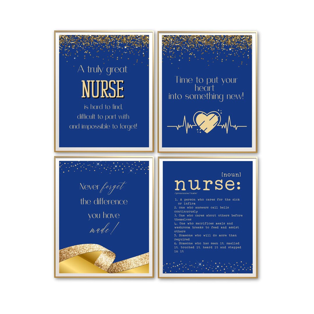 Nurse Retirement Party Printable Set, Blue and Gold Theme, Instant ...