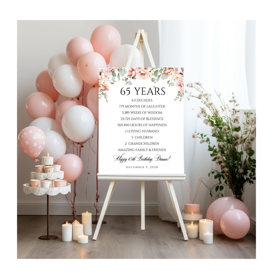 Personalized 65th Birthday Time Facts Rose Floral Party Digital ...
