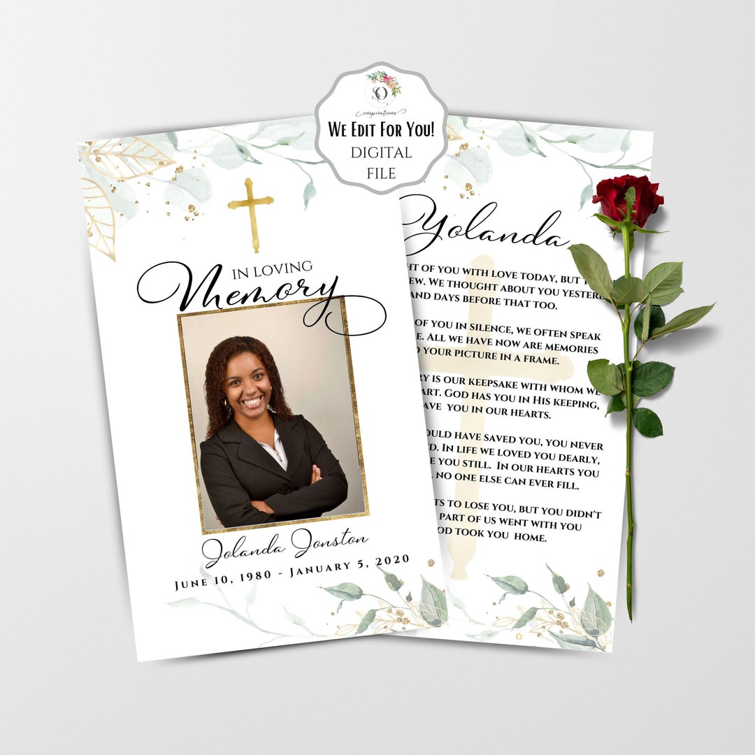 Personalized Funeral Prayer Card,printable Memorial Prayer Card,custom ...