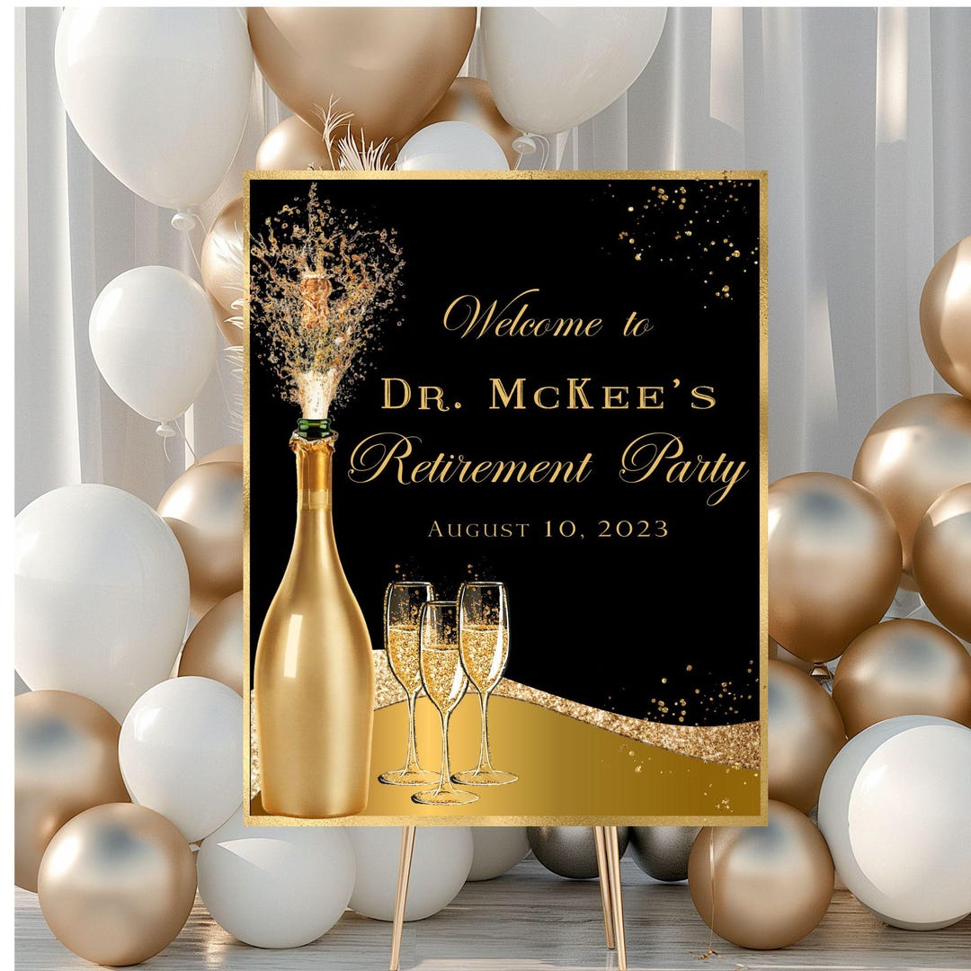Personalized Retirement Poster for Physician, Champagne Black and Gold ...