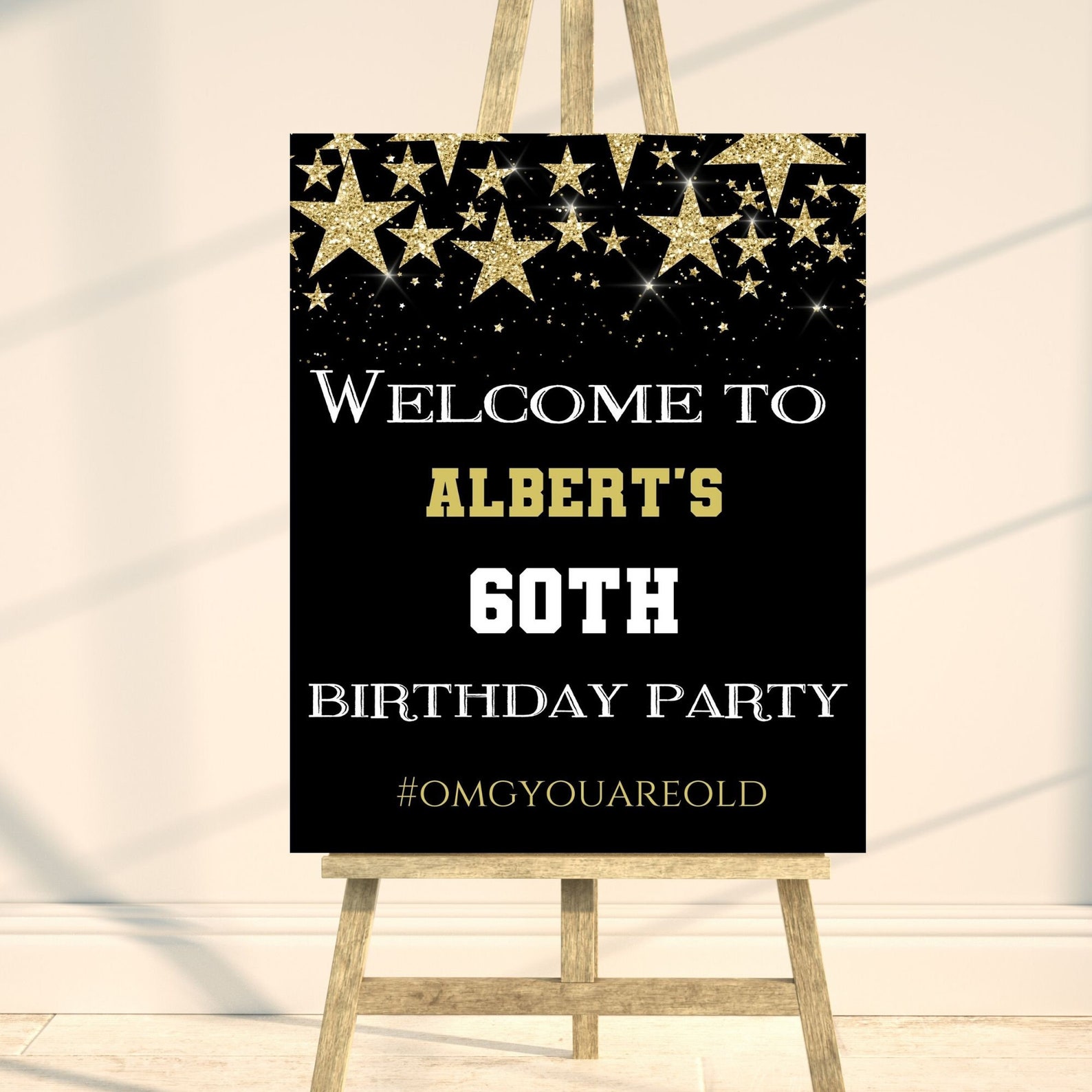Birthday Party Welcome Sign Black with Gold Stars Entrance | Etsy