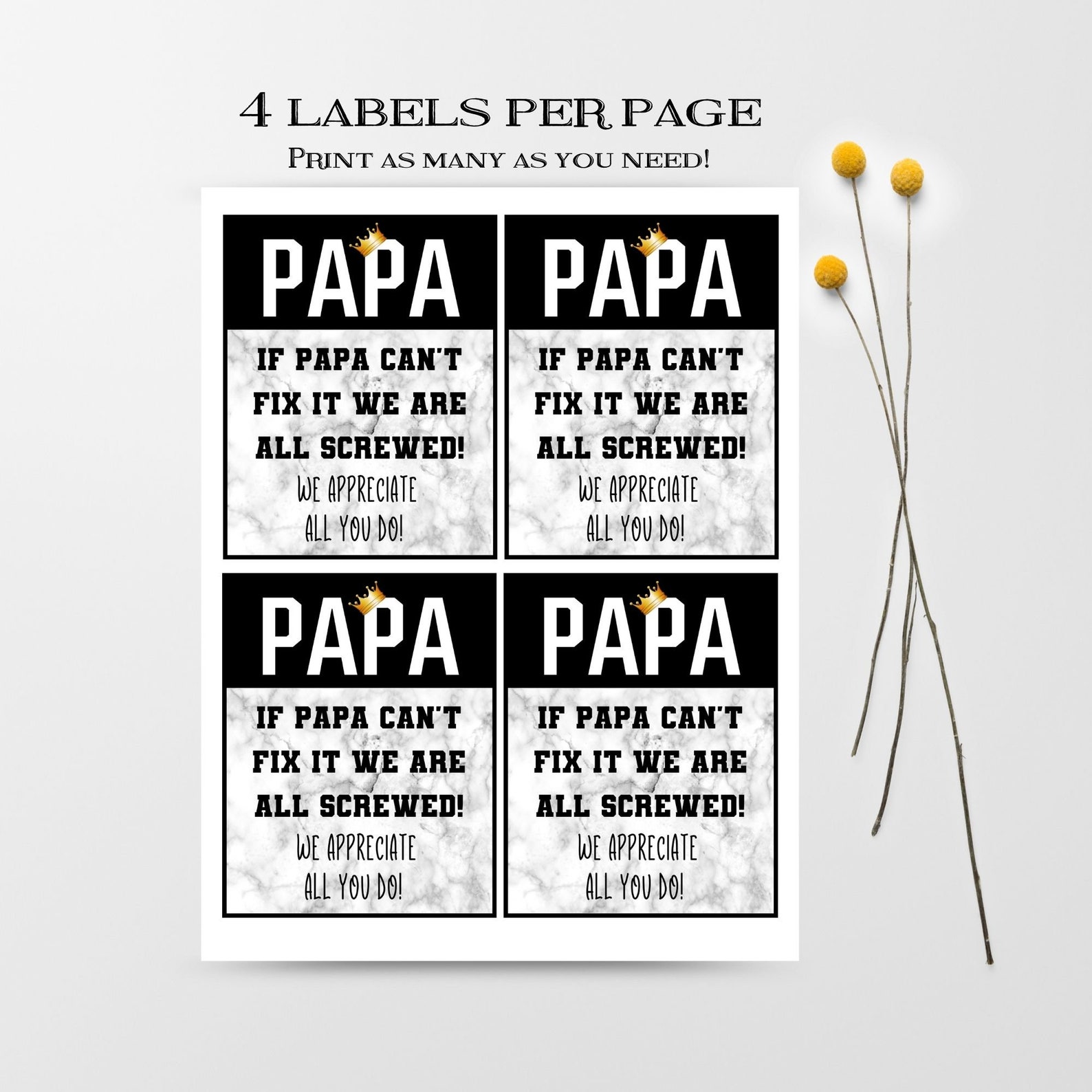 Papa Printable Wine Labels Thank you Labels Father's Day | Etsy