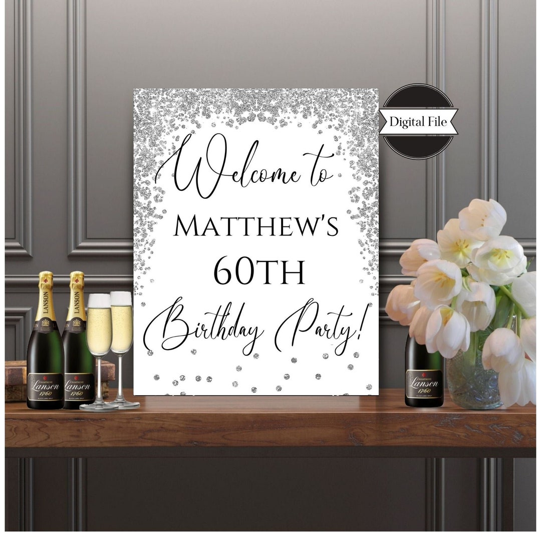 Personalized Birthday Party Welcome Sign Silver Glitter - Etsy