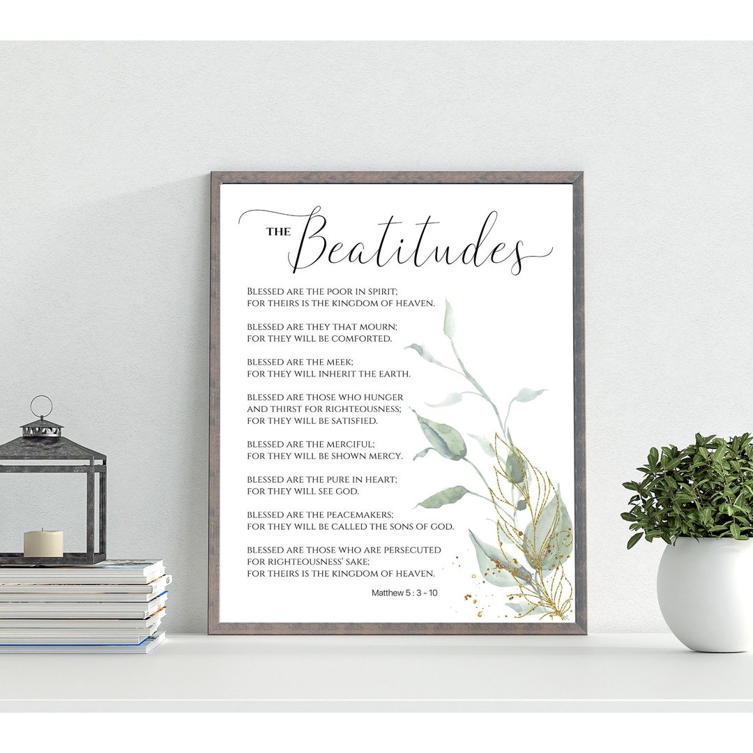 The Beatitudes Printable, Matthew 5:3-10 Bible Verse Print, Christian ...