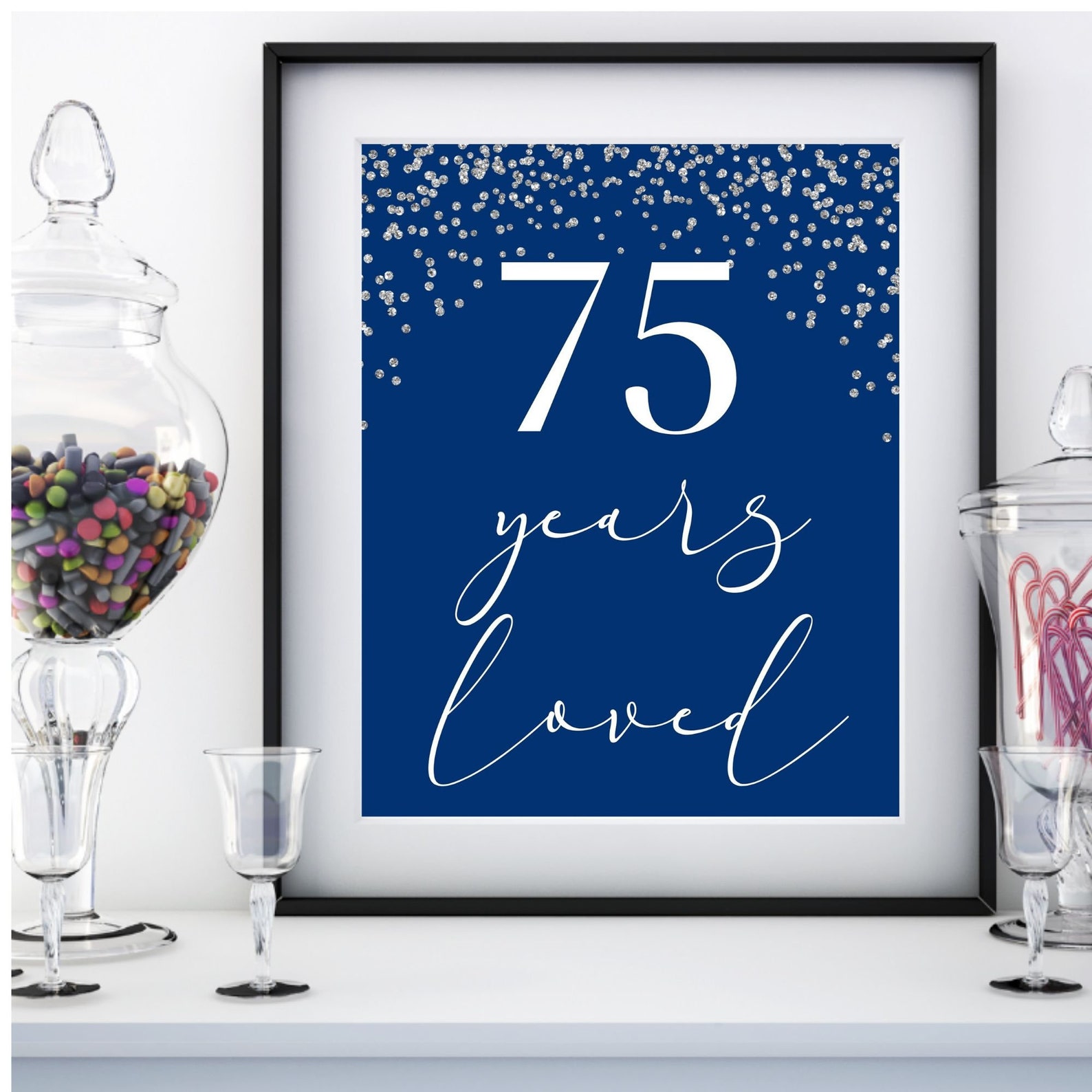 75th Birthday Party Prints Blue and Silver 75th Birthday - Etsy