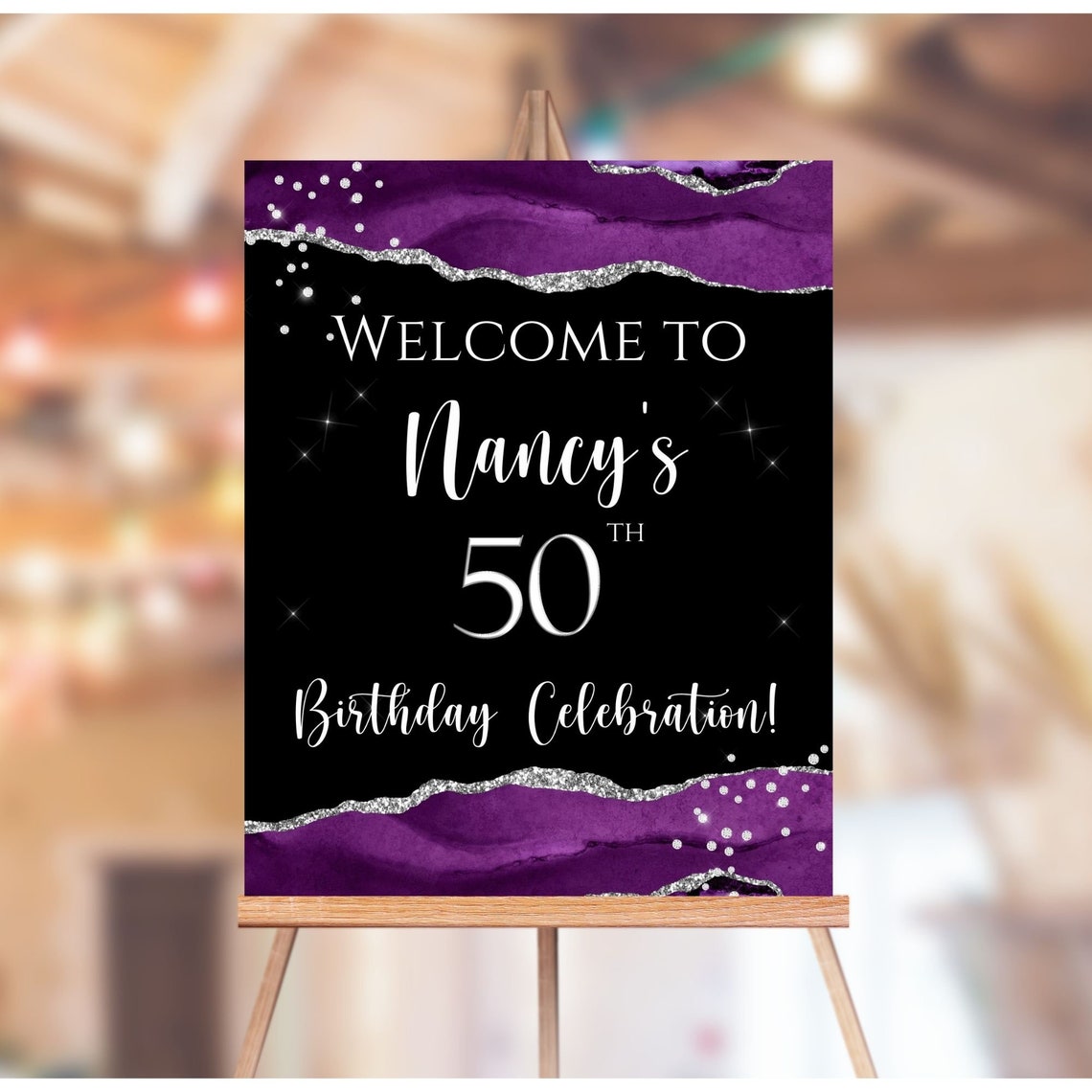 Personalized Welcome Poster Entrance Sign Purple Silver and - Etsy