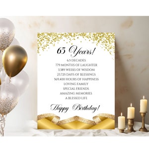 65th Birthday Time Facts Party Printable , 65 Years Old, Party ...