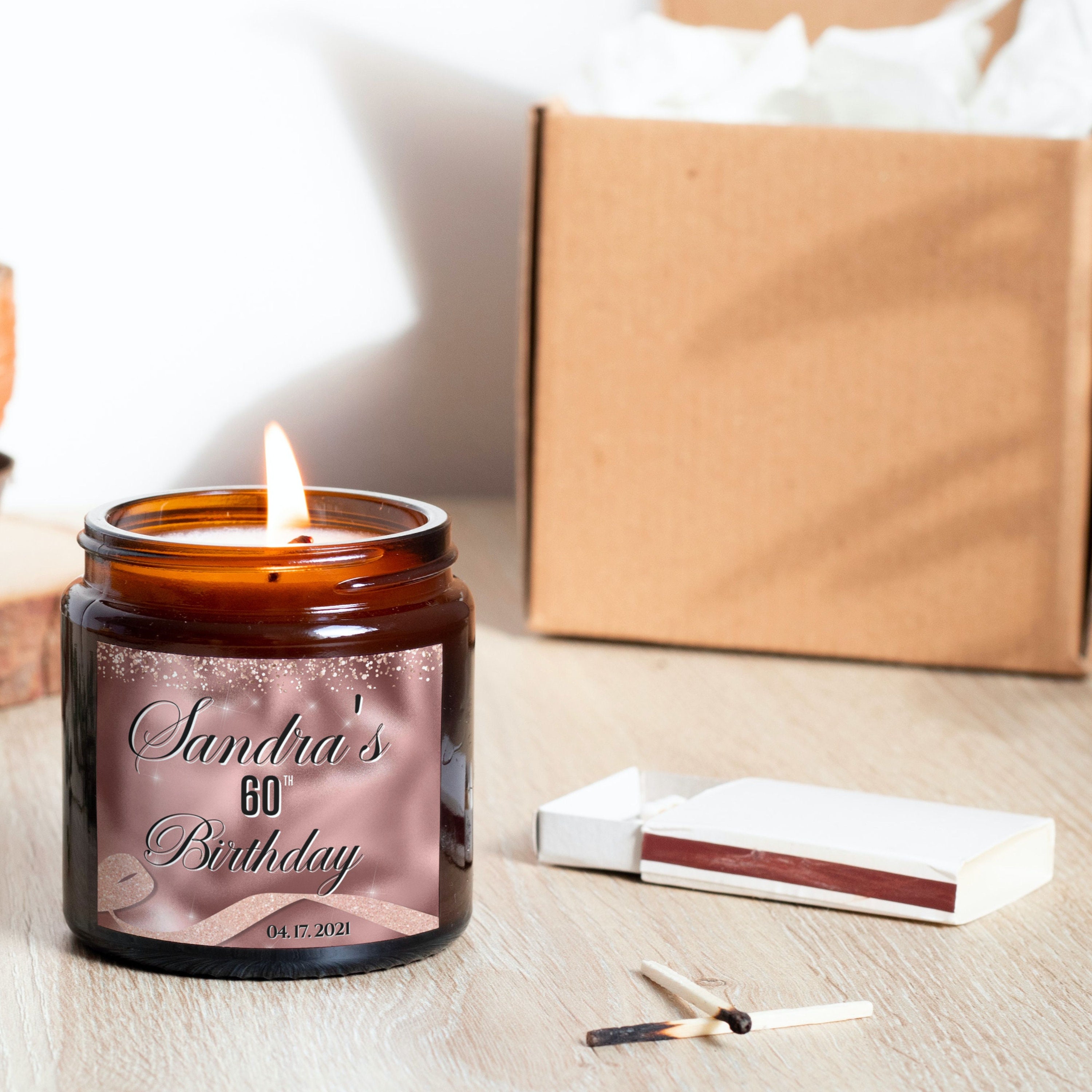 Personalized Rose Gold Birthday Candle Label Favor Printable - Etsy