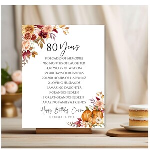80th Birthday Personalized Fall Floral Accent Party Digital File,80th ...