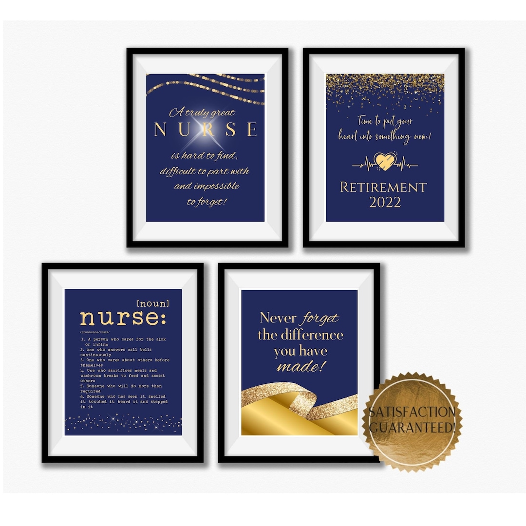 Nurse Retirement Party Printable Set, Blue and Gold Theme, Instant ...