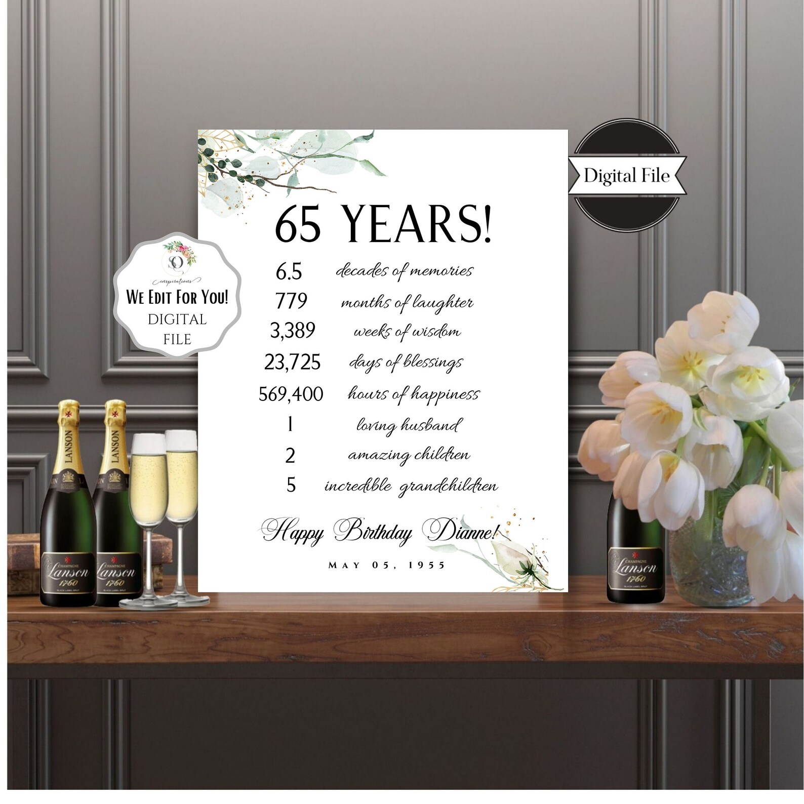 65th Birthday Personalized Boho Green and Gold Accent Party - Etsy Canada