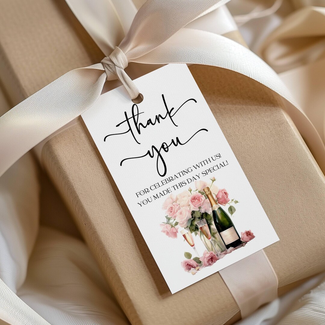 Floral Thank You Tag Printable, Favour Tag, Roses and Champagne Thank ...