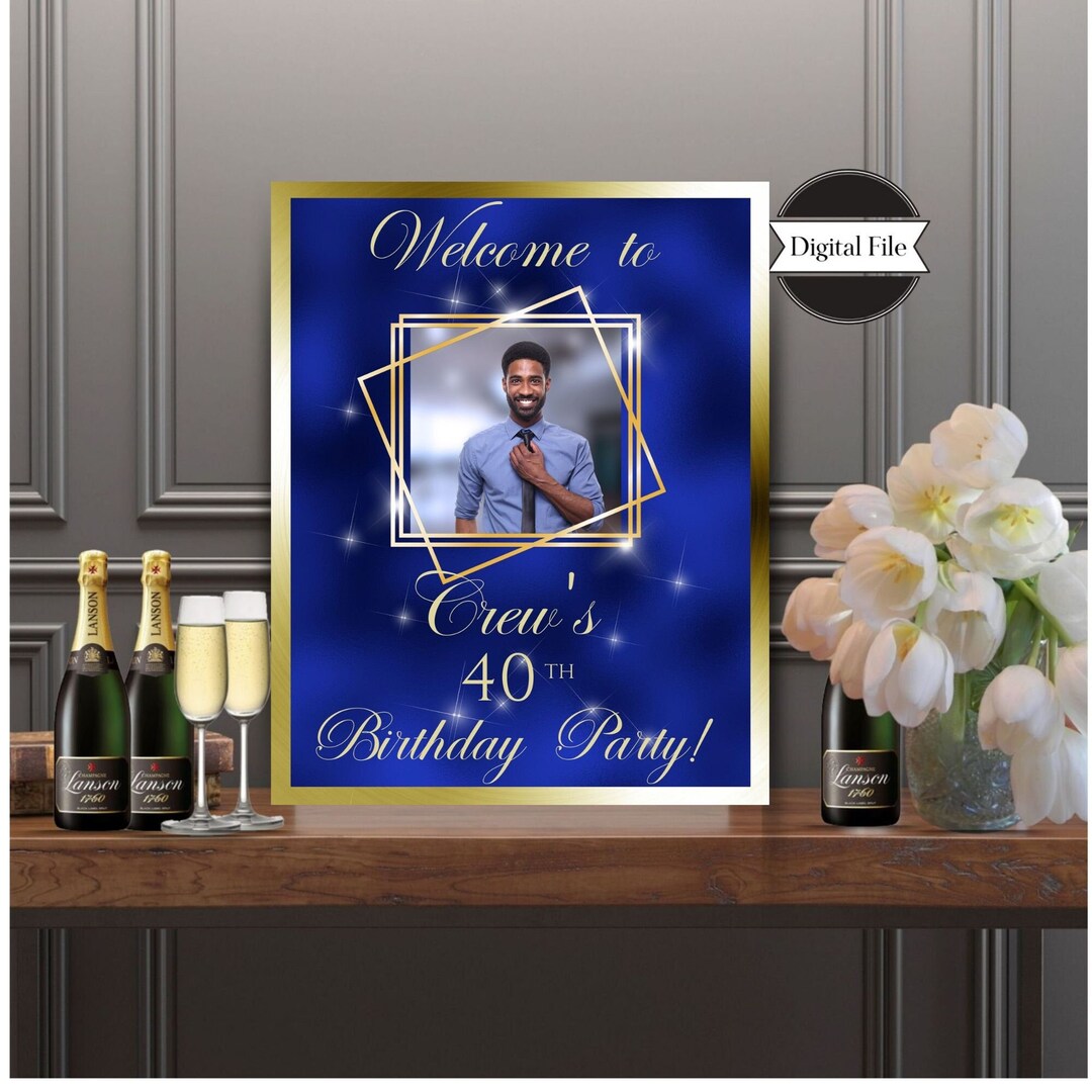 Personalized Photo Poster, Entrance Sign, Blue and Gold Welcome Sign ...
