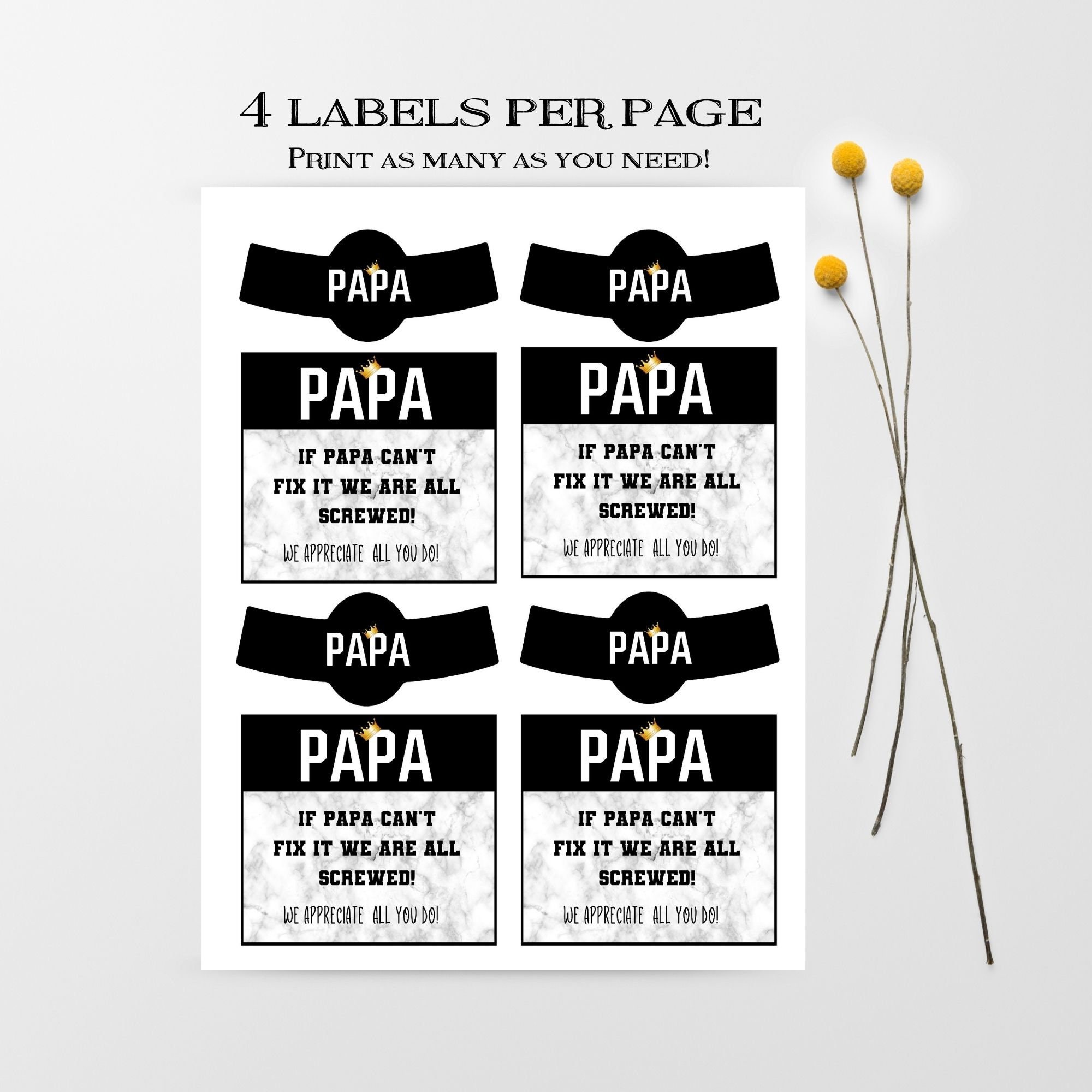 Papa Printable Beer Labels Thank You Labels Father's Day - Etsy UK