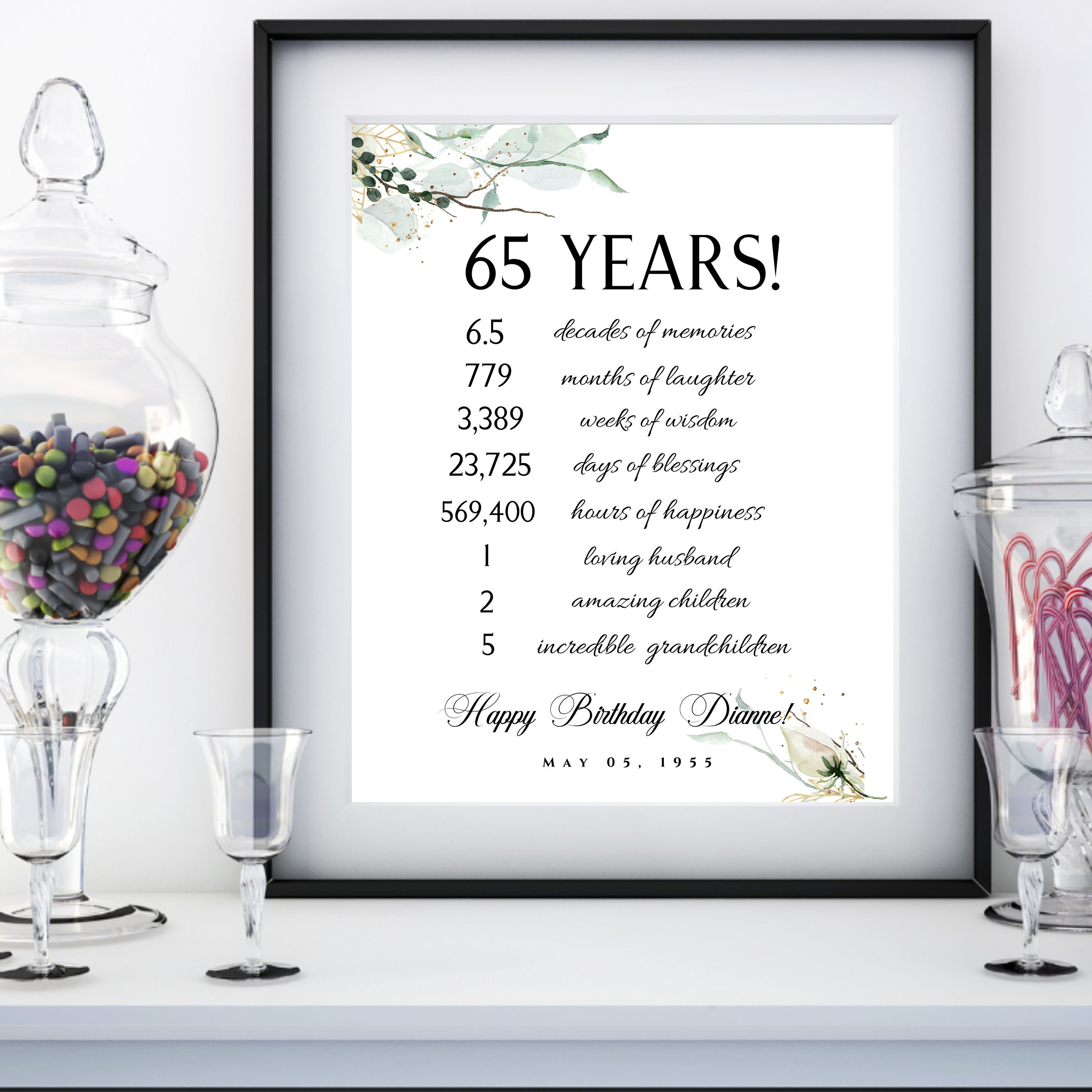 65th Birthday Personalized Boho Green and Gold Accent Party - Etsy Canada