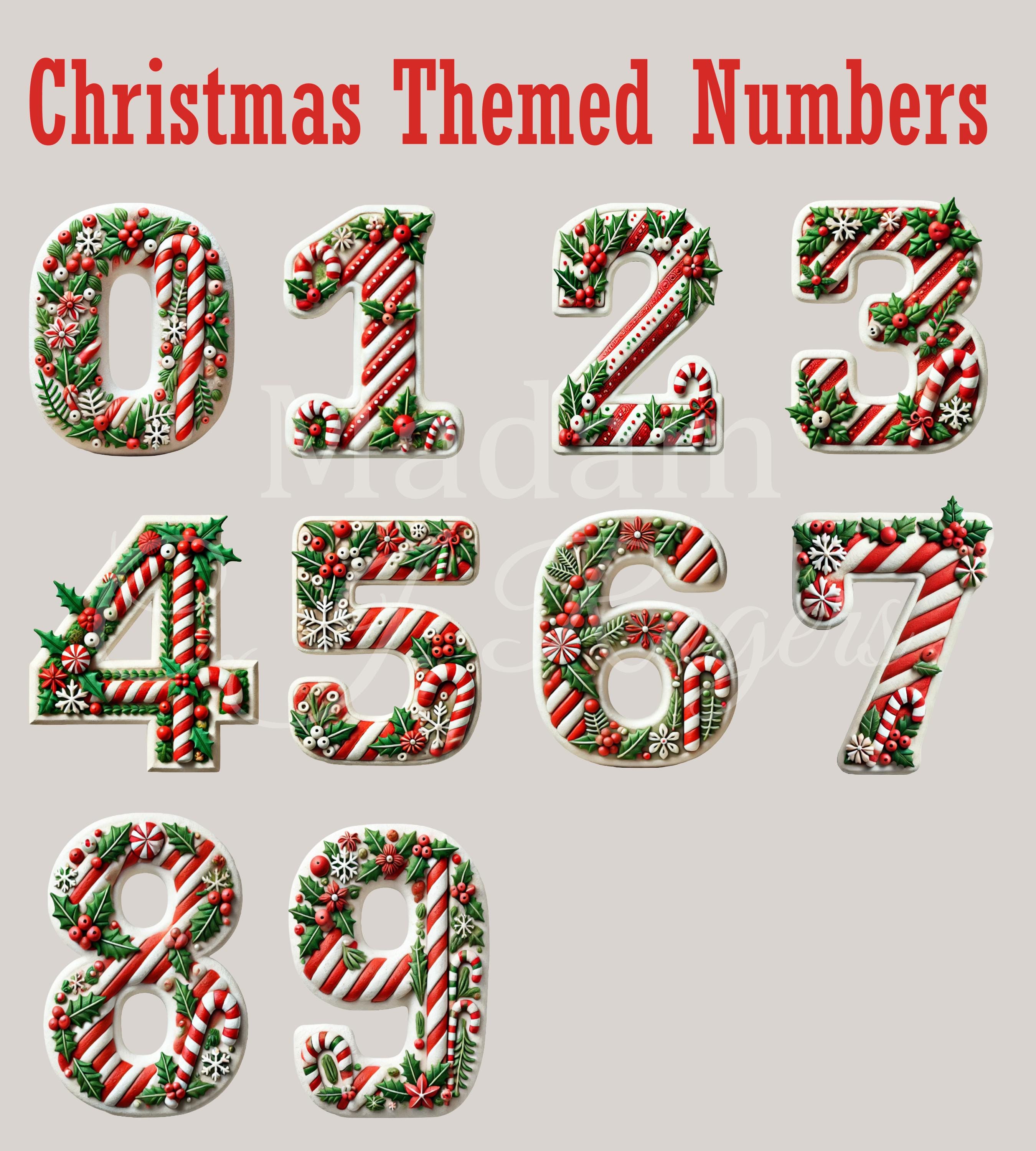 Christmas Themed Numbers. Christmas Themed Font. Holiday Font. - Etsy