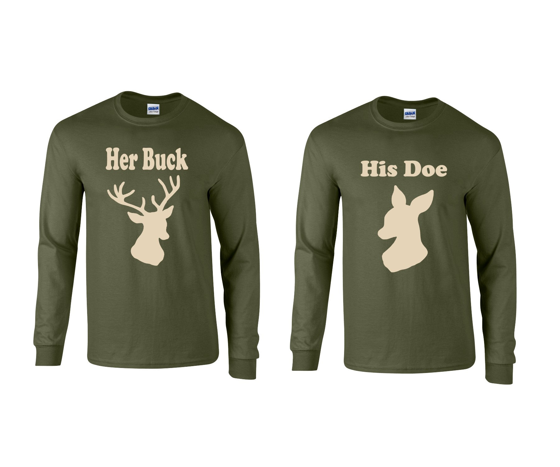 Her Buck His Doe T-shirt Set. Military Green Long Sleeve Shirt. Hunting ...