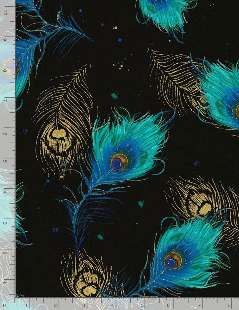 Peacock Fabric By The Yard Falling Peacock Feathers | Etsy