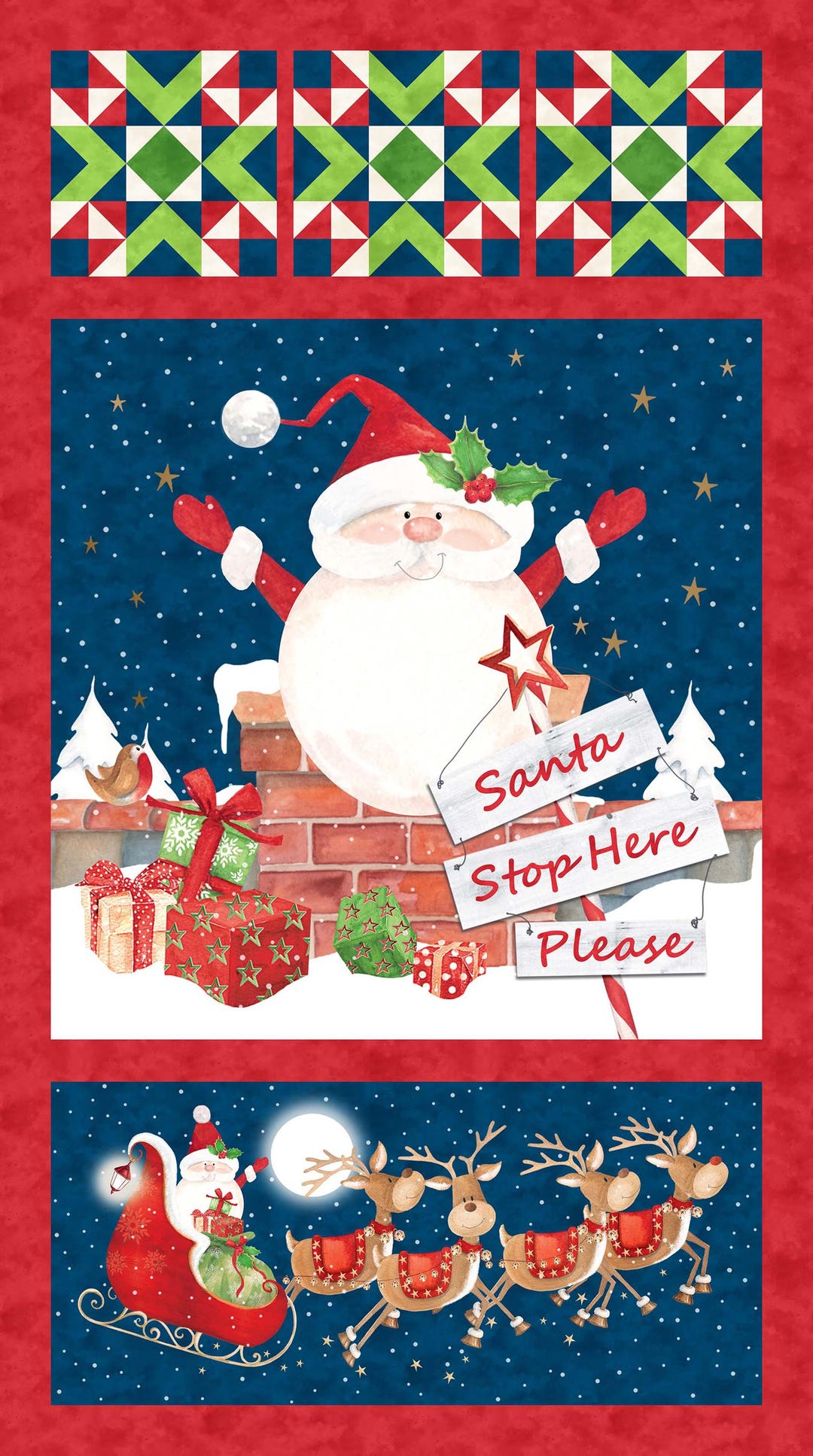Santa Claus Fabric Panel, 24" Panel, Santa Stop Here, Northcott Fabric ...
